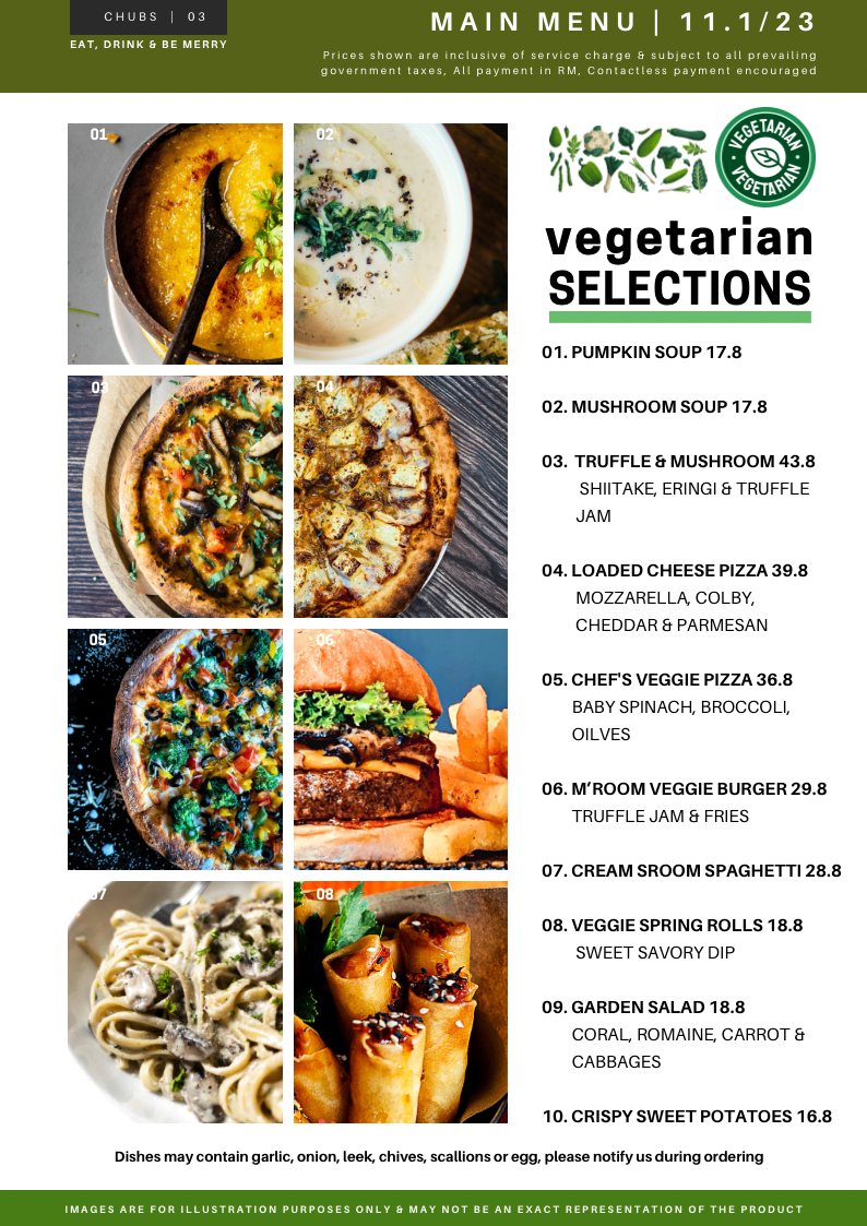 VEGETARIAN – CHUBS GRILL KOTA KINABALU 0162271839