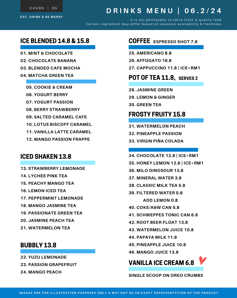 Beverage – CHUBS GRILL KOTA KINABALU 0162271839